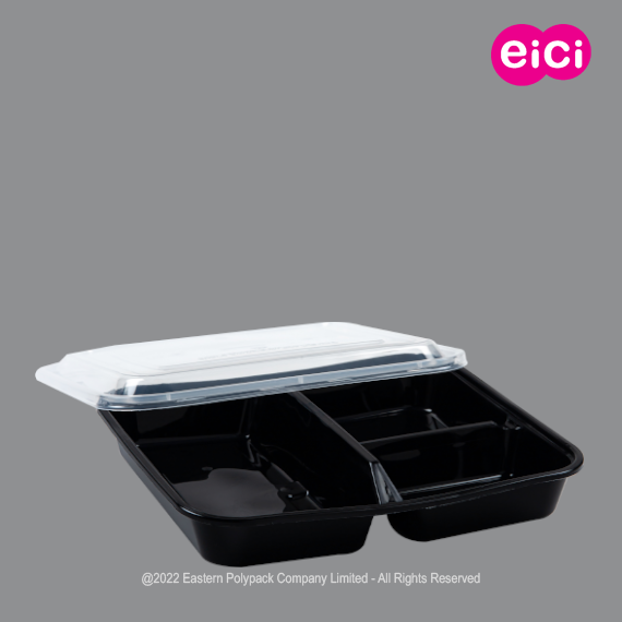 กล่องอาหาร 3 ช่อง PP สีดำ eici รุ่น1000 – บริษัท อีสเทิร์น โพลีแพค จำกัด